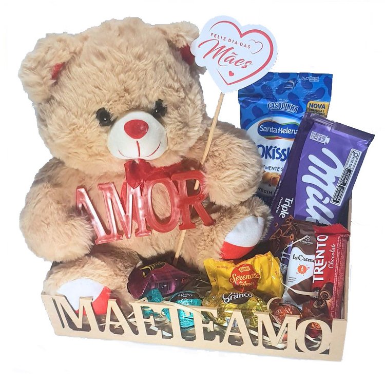 Cesta Dia Das Mães Te Amo Urso, Milka, Trufas | Nova Flor