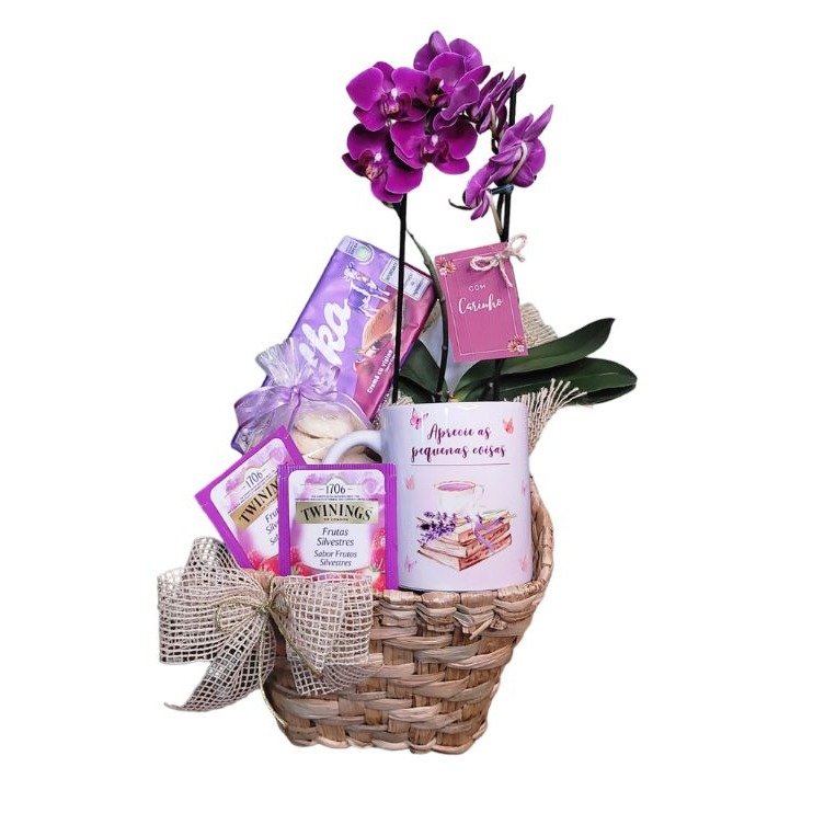 Cesta Requinte com Orquídea Roxa | Nova Flor